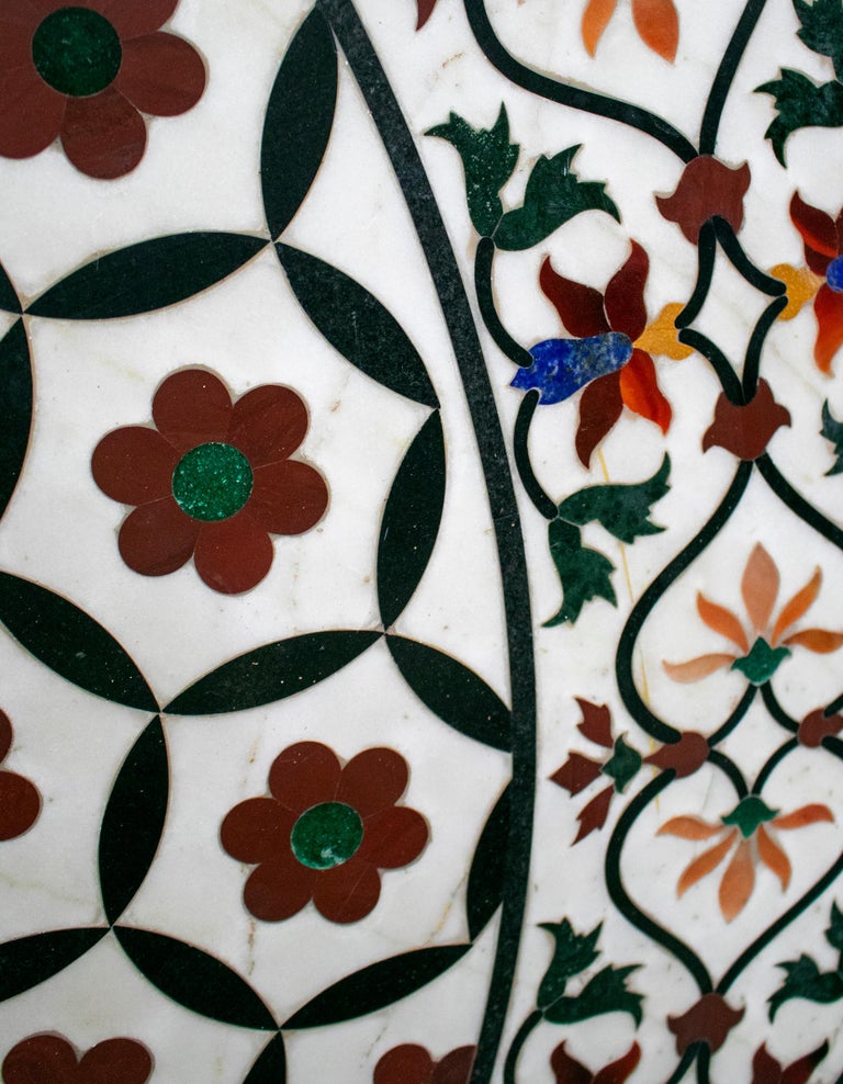 Round Pietre Dure Geometric White Marble Mosaic Table Top with Inlays ...