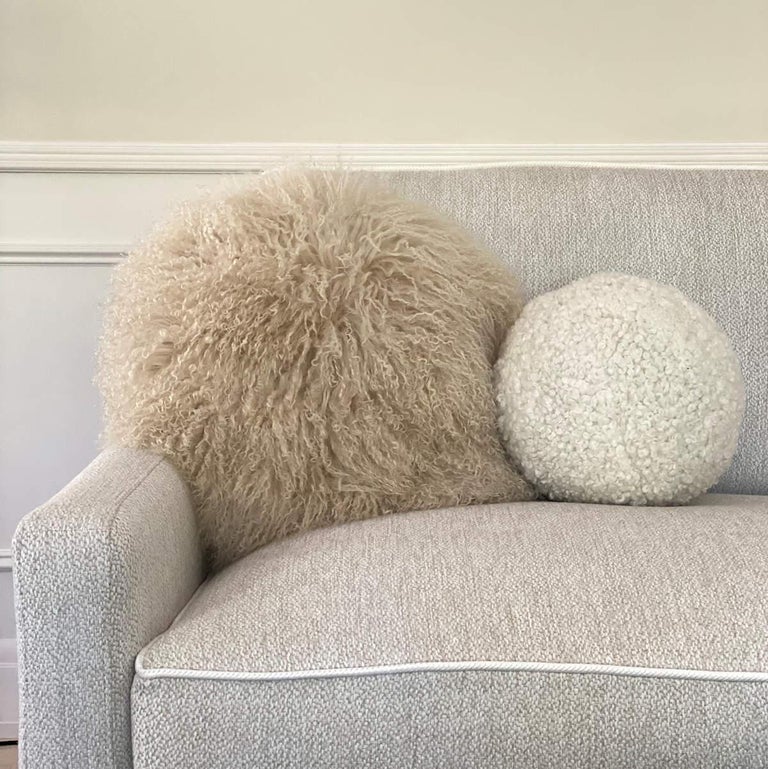 Round Pillow - 20" Latte Mongolian Fur For Sale at 1stDibs