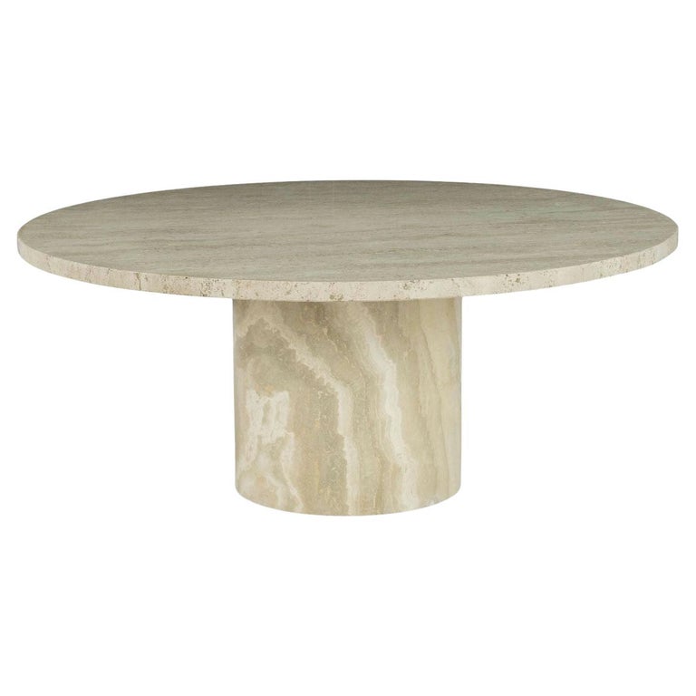 Round Polished Travertine Coffee Table For Sale at 1stDibs