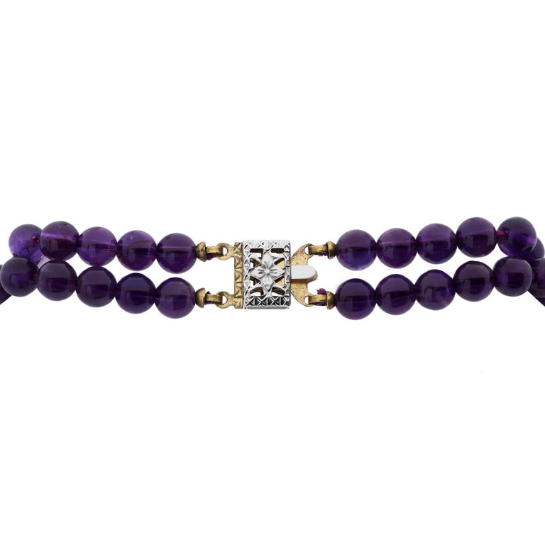 Round Purple Amethyst Bead Double Strand Necklace For Sale at 1stDibs
