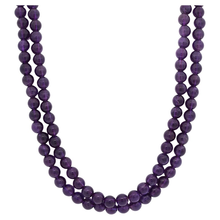 Round Purple Amethyst Bead Double Strand Necklace For Sale at 1stDibs