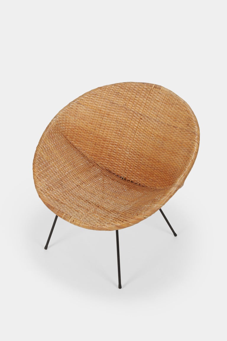 Round Rattan Circle Chair, 1950s at 1stDibs