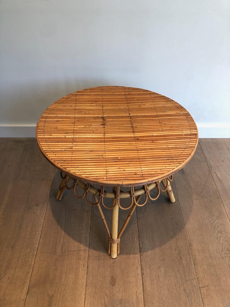 Round Rattan Coffee Table Attributed to Audoux Minet. French Work ...