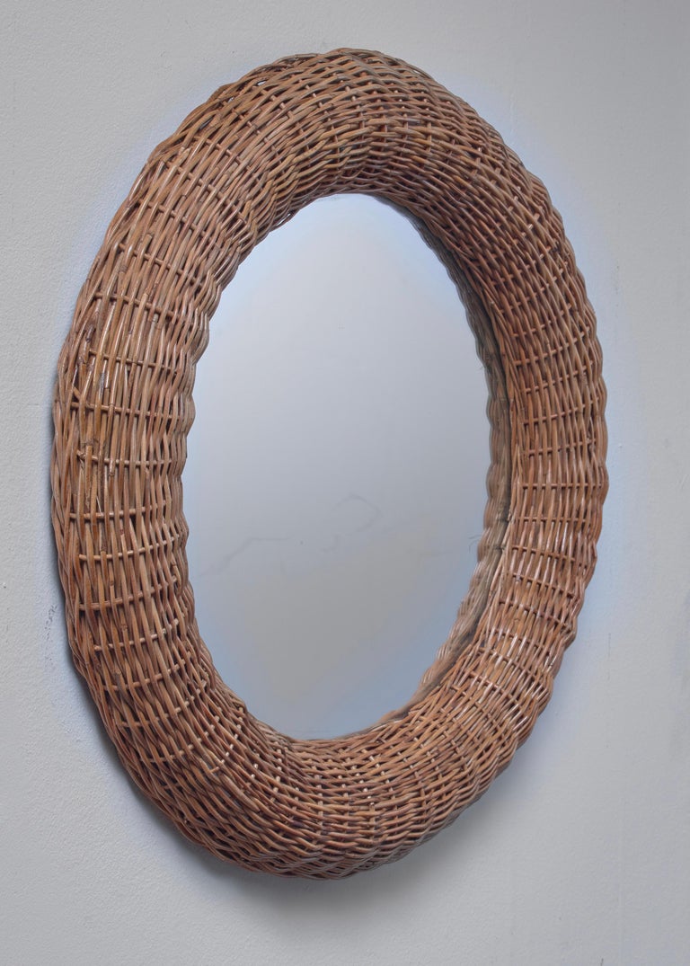 Round Rattan Mirror, France, 1950s For Sale at 1stDibs