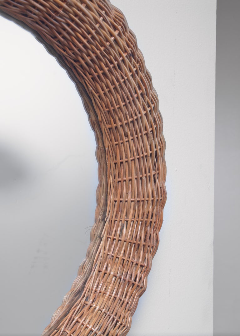 Round Rattan Mirror, France, 1950s For Sale at 1stDibs