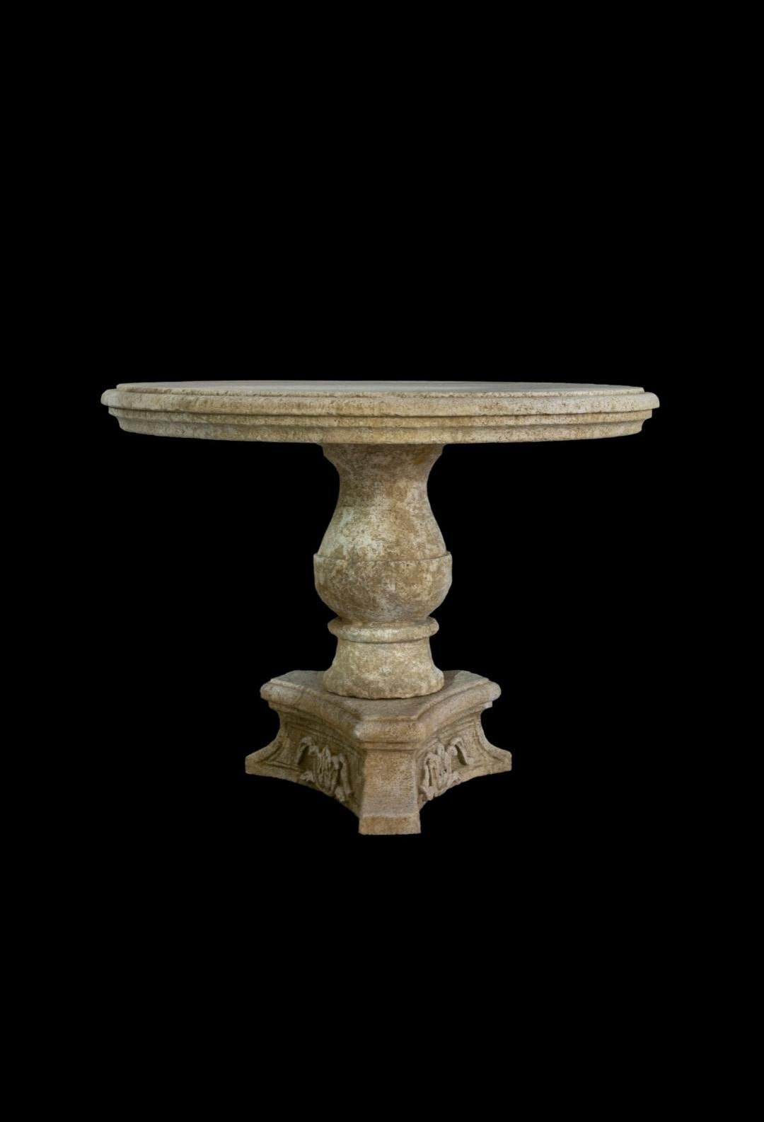 Round Reclaimed Antique Old Stone Table - Limestone at 1stDibs