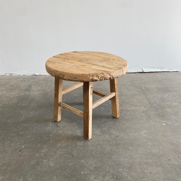 Round Reclaimed Elm Wood Side Table at 1stDibs