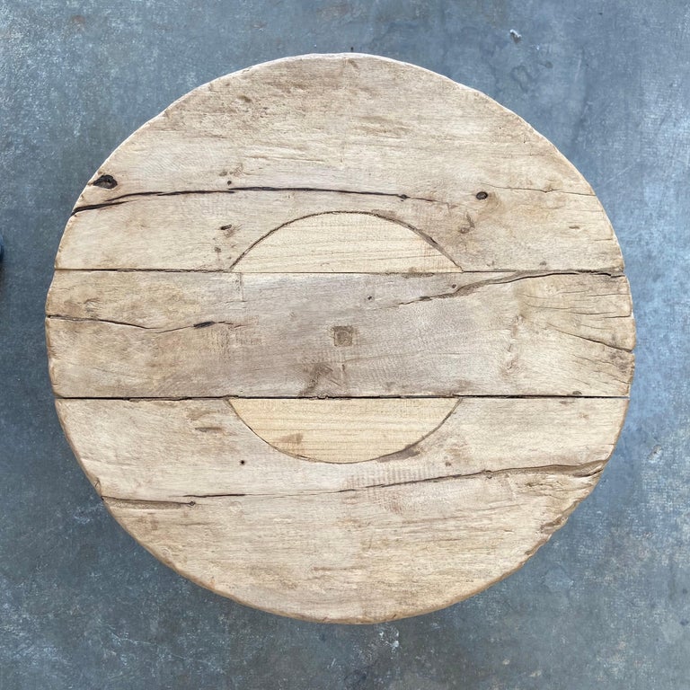 Round Reclaimed Elm Wood Side Table at 1stDibs