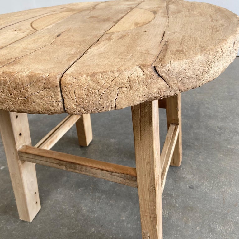 Round Reclaimed Elm Wood Side Table at 1stDibs