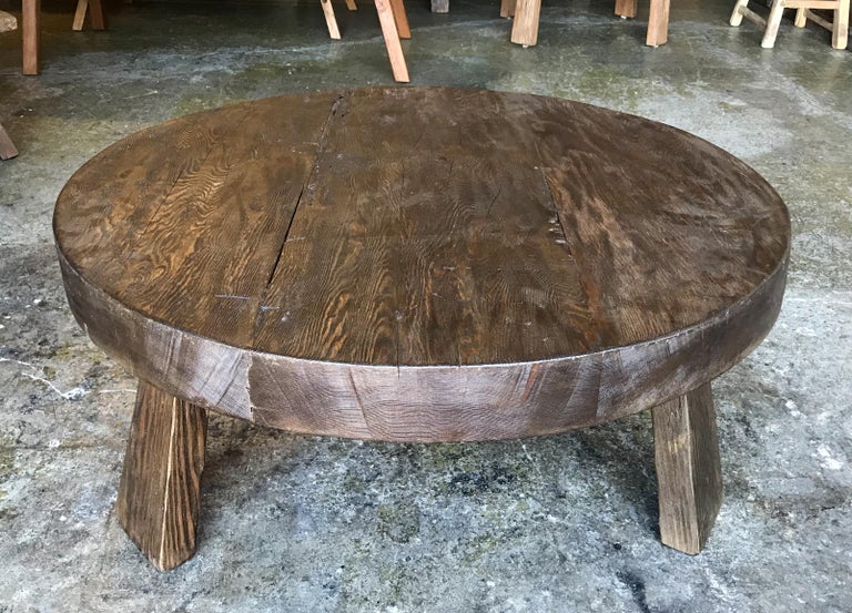 Round Reclaimed Wood Coffee Table at 1stDibs