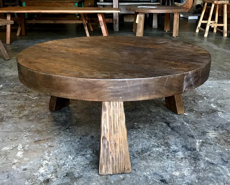 Round Reclaimed Wood Coffee Table at 1stDibs