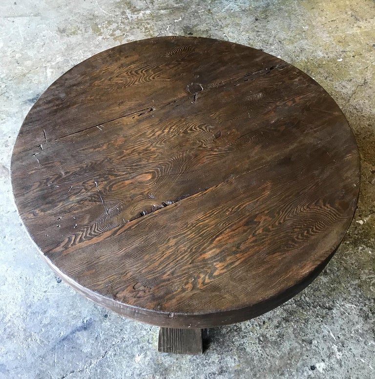 Round Reclaimed Wood Coffee Table at 1stDibs