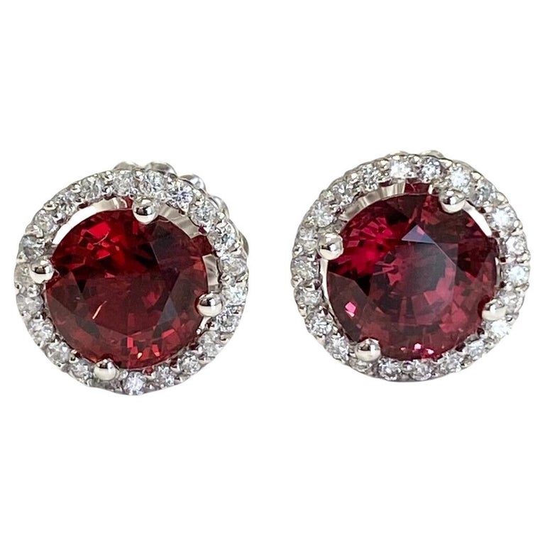 Round Red Spinel '4.79CTS' and Diamond Halo Stud Earrings Set in 14k ...