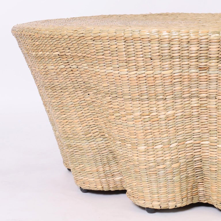Round Reed Wrapped Ghost Drapery Coffee Table from the FS Flores ...