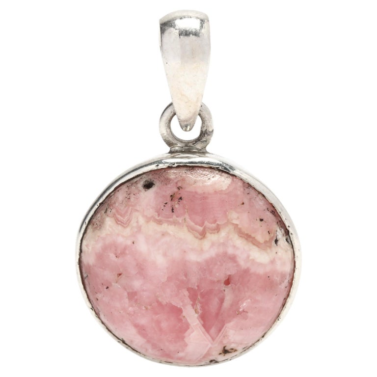 Round Rhodochrosite Pendant, Sterling Silver, Round Pendant For Sale at ...