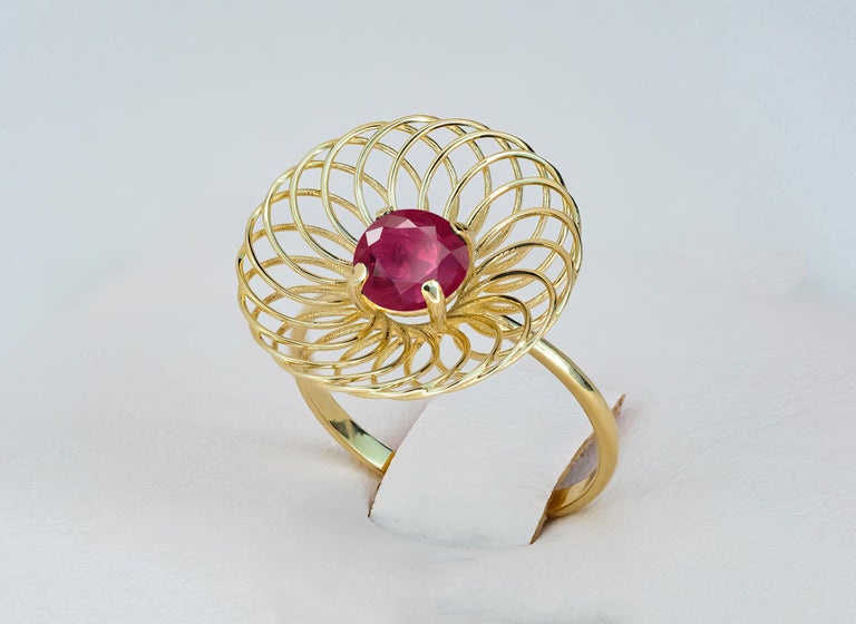 Customizable Round Ruby 14k Gold Ring, Ruby Engagement Ring For Sale at ...