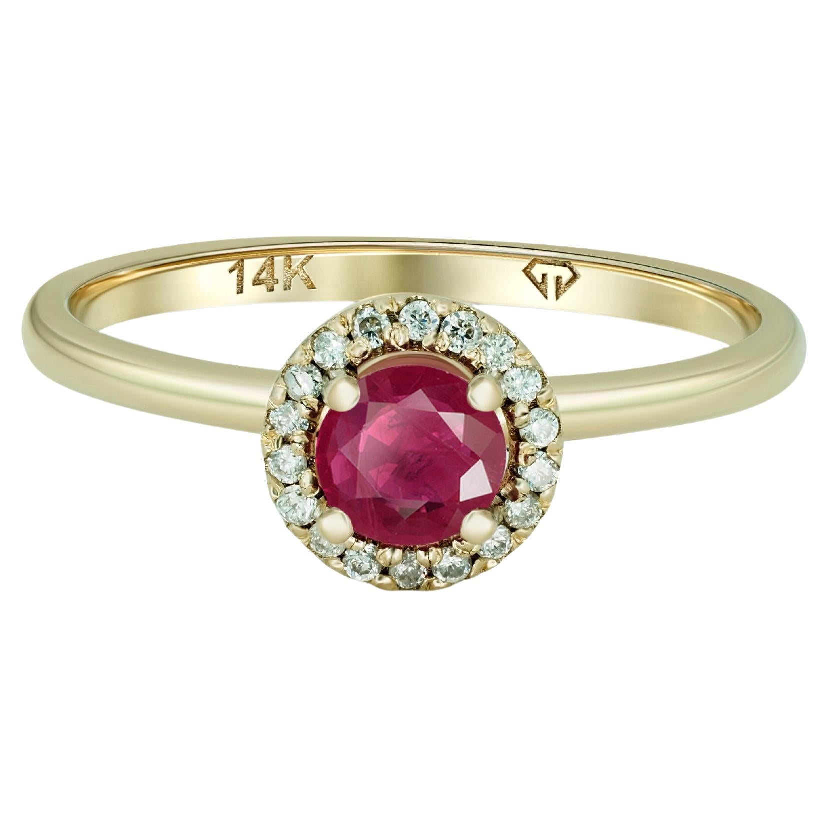 Round Ruby 14k Gold Ring, Ruby Engagement Ring For Sale at 1stDibs