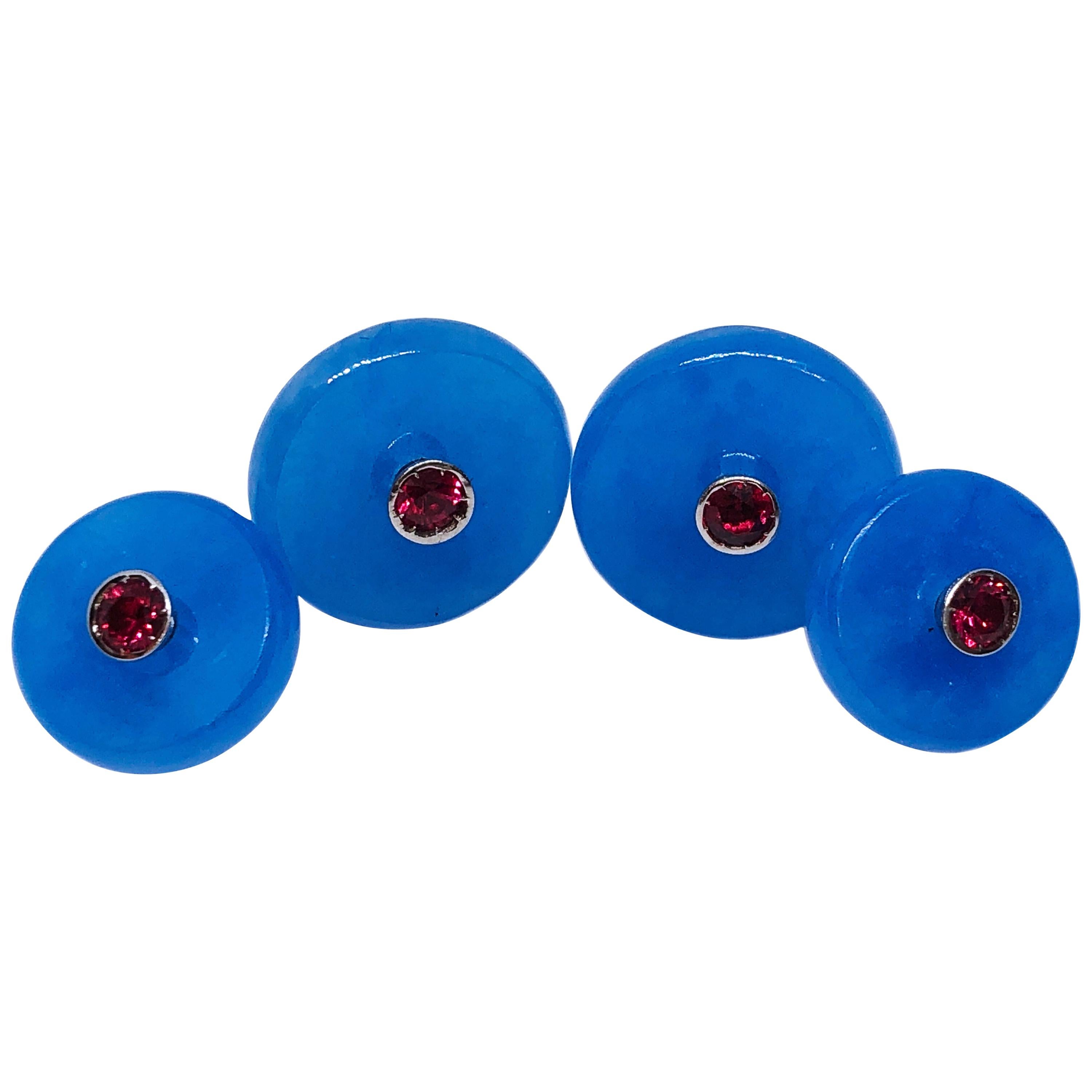 Berca Ruby in a Round Hand Inlaid Jade Setting 18 Karat Yellow Gold ...