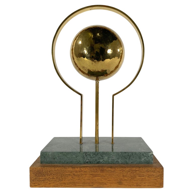 Round Sculpture in Brass with Rectangular Base For Sale at 1stDibs