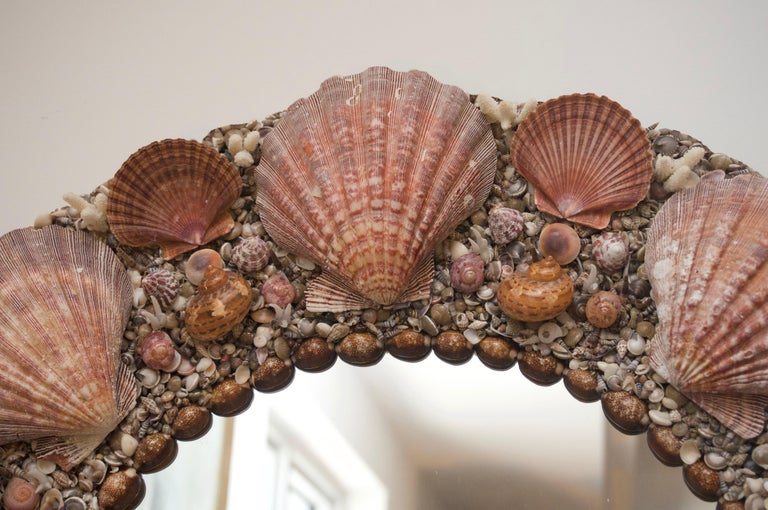 Round Seashell Encrusted Wall Mirror at 1stDibs