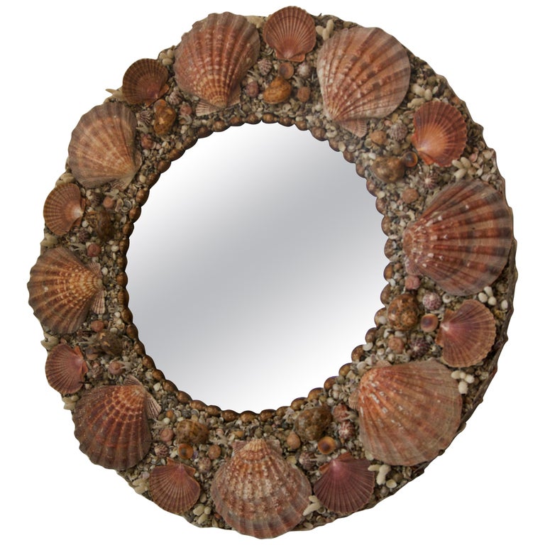 Round Seashell Encrusted Wall Mirror at 1stDibs