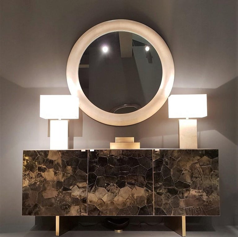 Round Shagreen Mirror by Ginger Brown For Sale at 1stDibs
