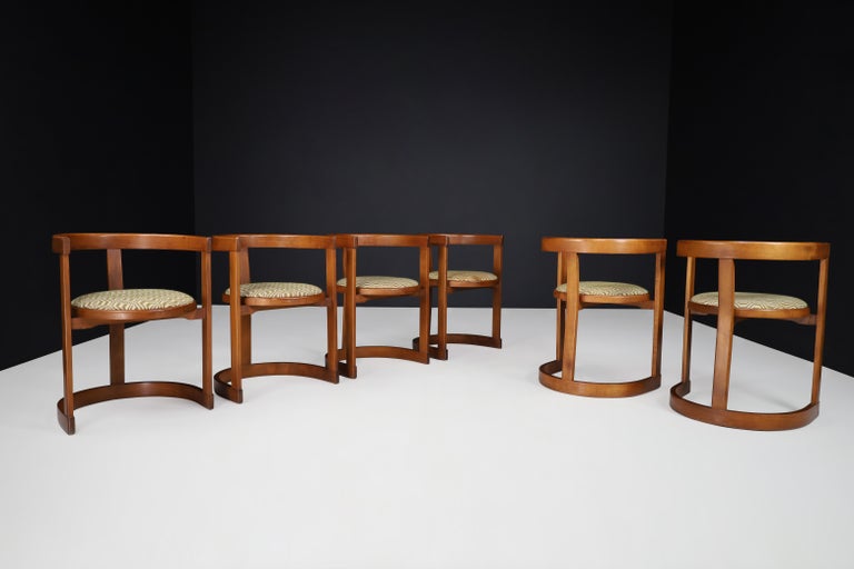 Round-Shaped Dining Chairs in Wood and Upholstery, Italy, 1960s For ...