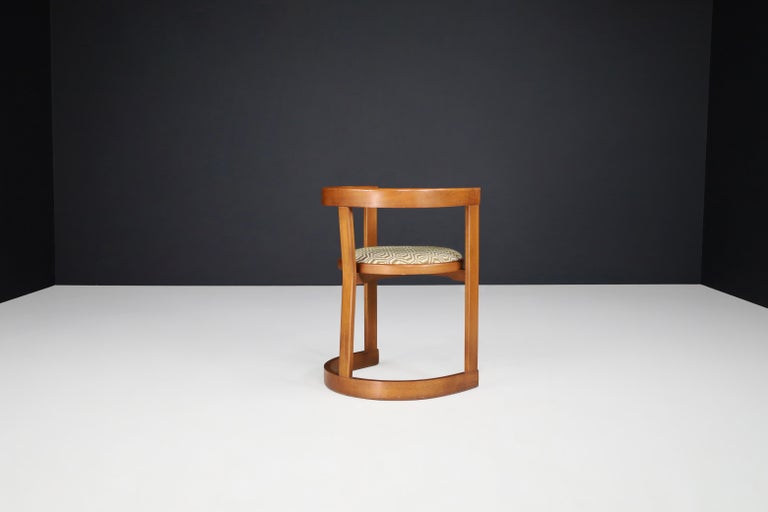 Round-Shaped Dining Chairs in Wood and Upholstery, Italy, 1960s For ...