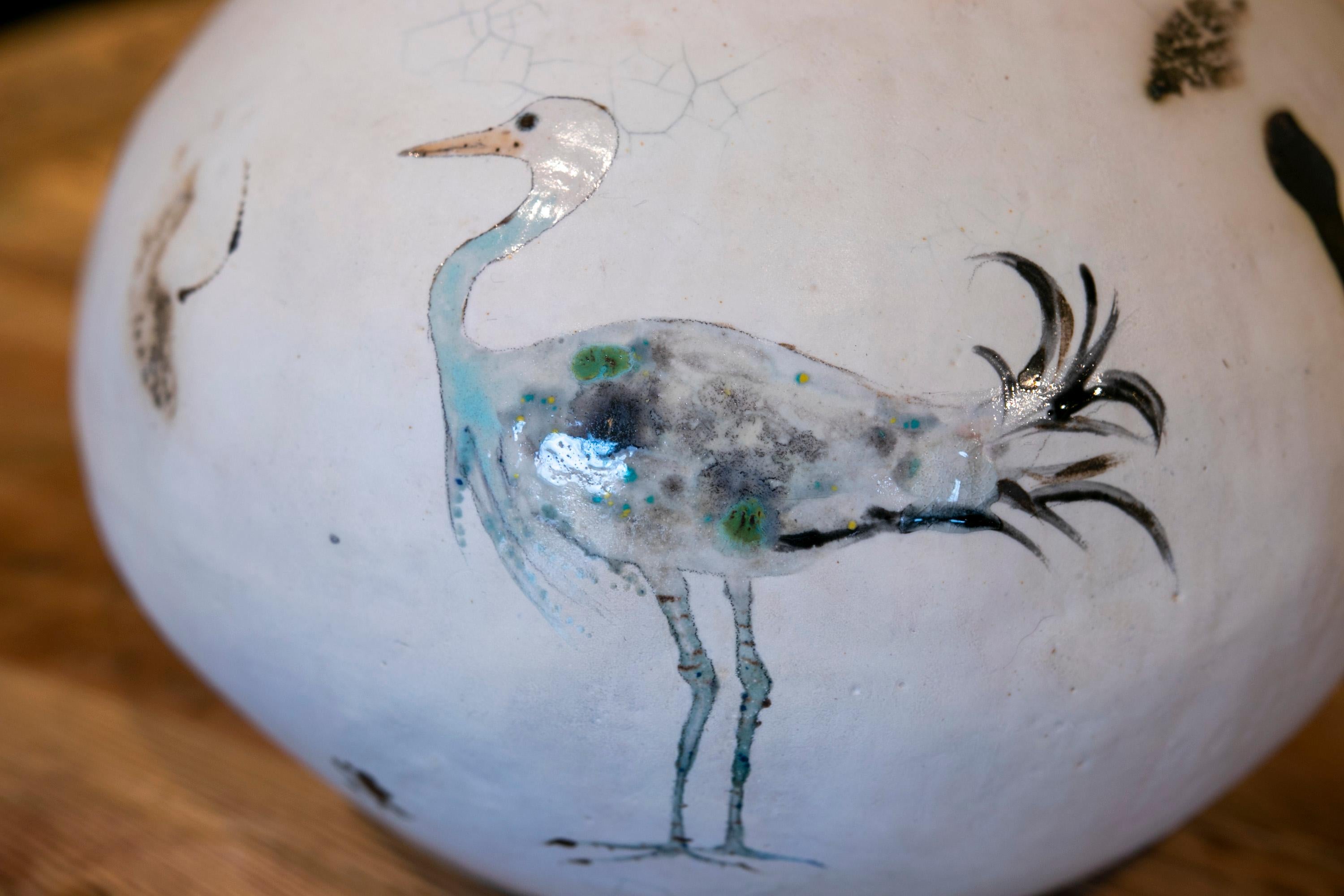 Round-Shaped Vase in hand painted Ceramic with Insects at 1stDibs
