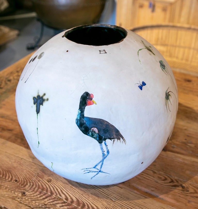 Round-Shaped Vase in Hand Painted Ceramic with Insects For Sale at 1stDibs