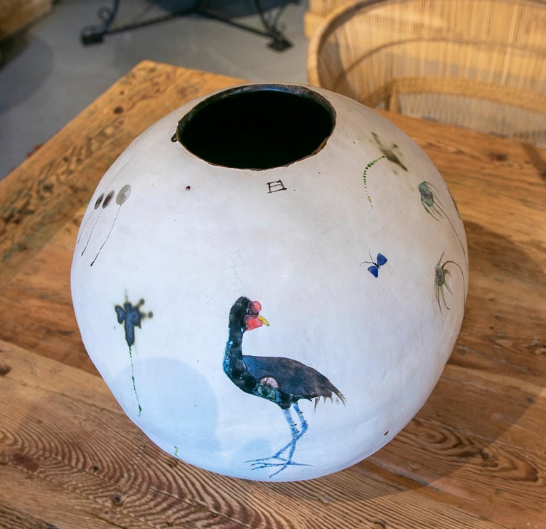 Round-Shaped Vase in Hand Painted Ceramic with Insects For Sale at 1stDibs