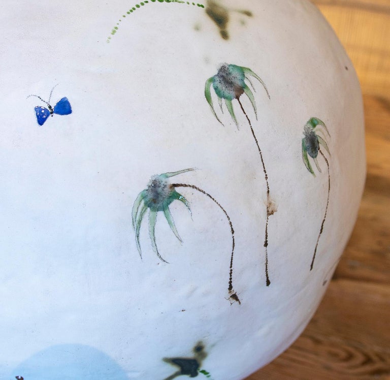 Round-Shaped Vase in Hand Painted Ceramic with Insects For Sale at 1stDibs