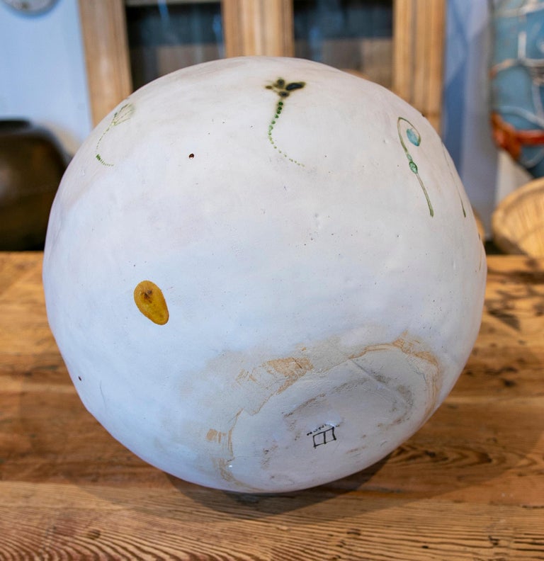 Round-Shaped Vase in Hand Painted Ceramic with Insects For Sale at 1stDibs