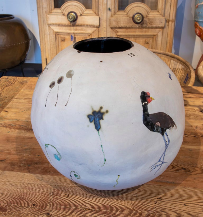 Round-Shaped Vase in Hand Painted Ceramic with Insects For Sale at 1stDibs