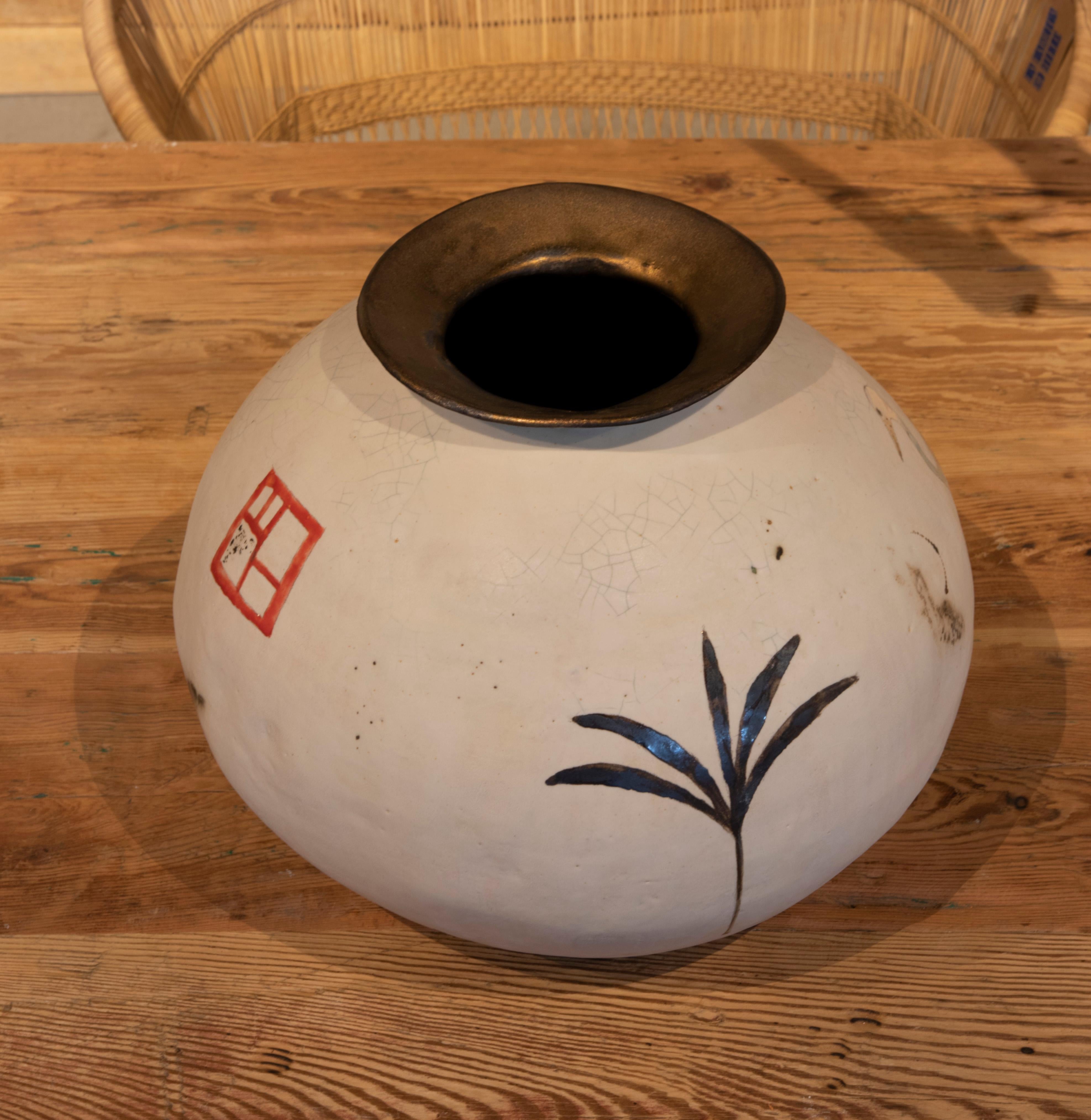 Round-Shaped Vase in hand painted Ceramic with Insects at 1stDibs