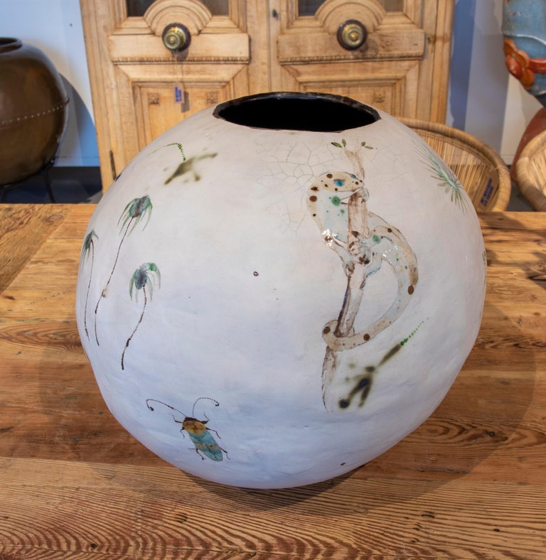 Round-Shaped Vase in Hand Painted Ceramic with Insects For Sale at 1stDibs