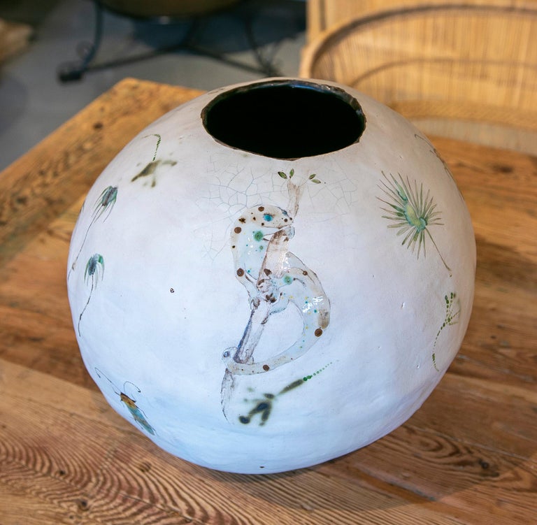 Round-Shaped Vase in Hand Painted Ceramic with Insects For Sale at 1stDibs