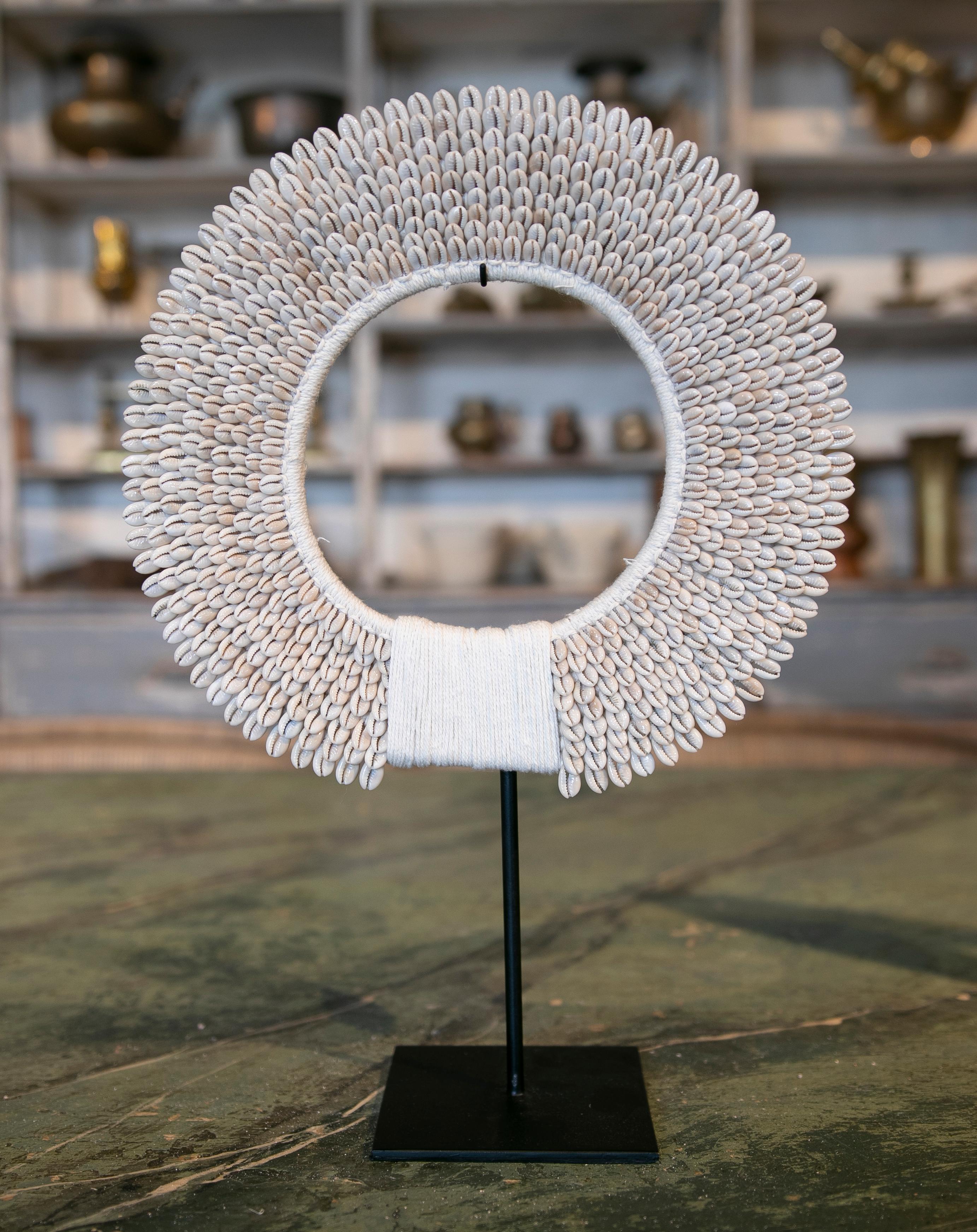 Round Shell Necklace Sculpture with Iron Support For Sale at 1stDibs