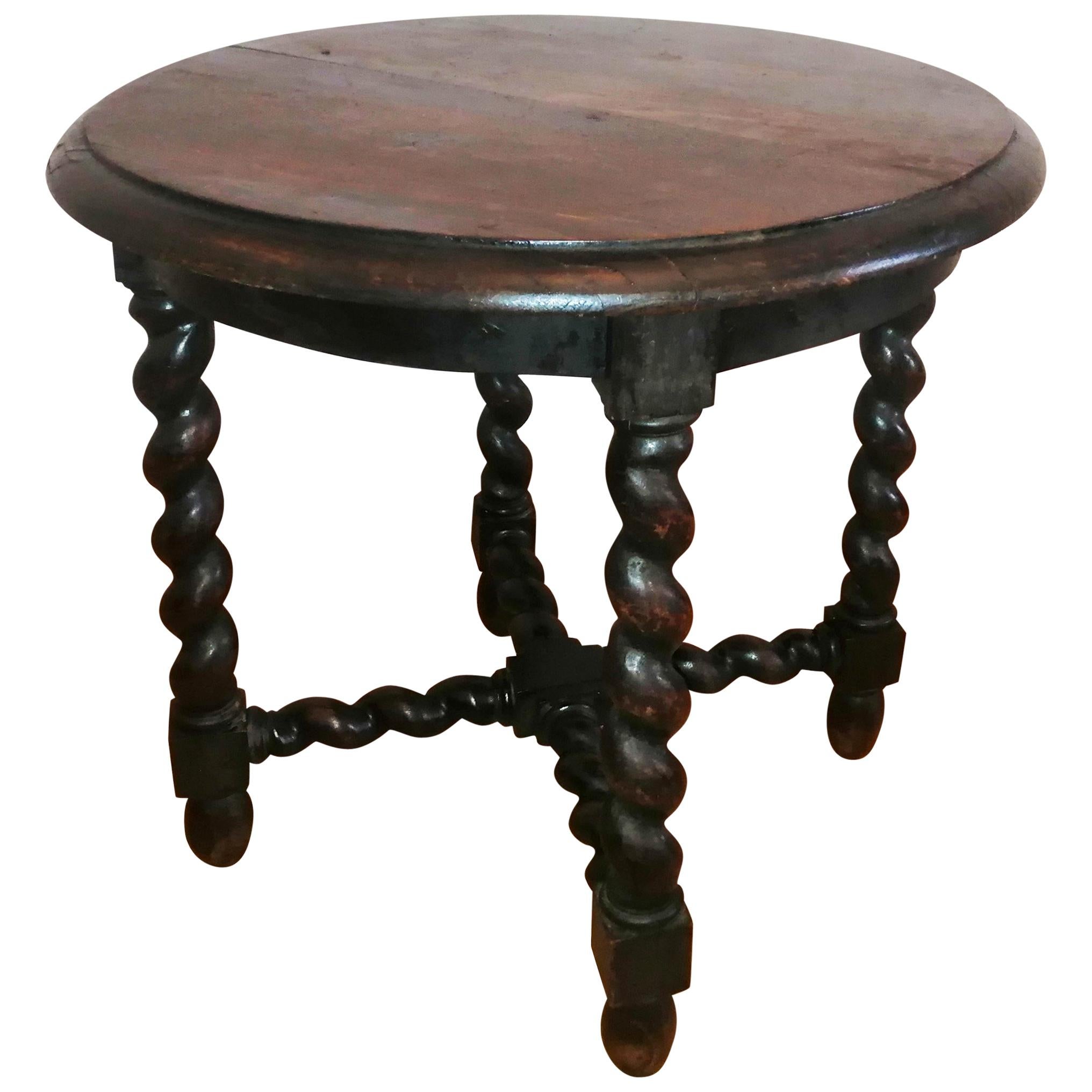 Antique English Oak Barley Twist Side Table For Sale at 1stDibs