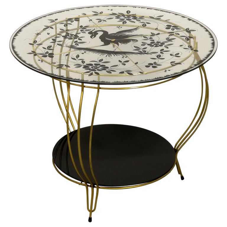 Round Side Table with Phoenix Bird Motive For Sale at 1stDibs