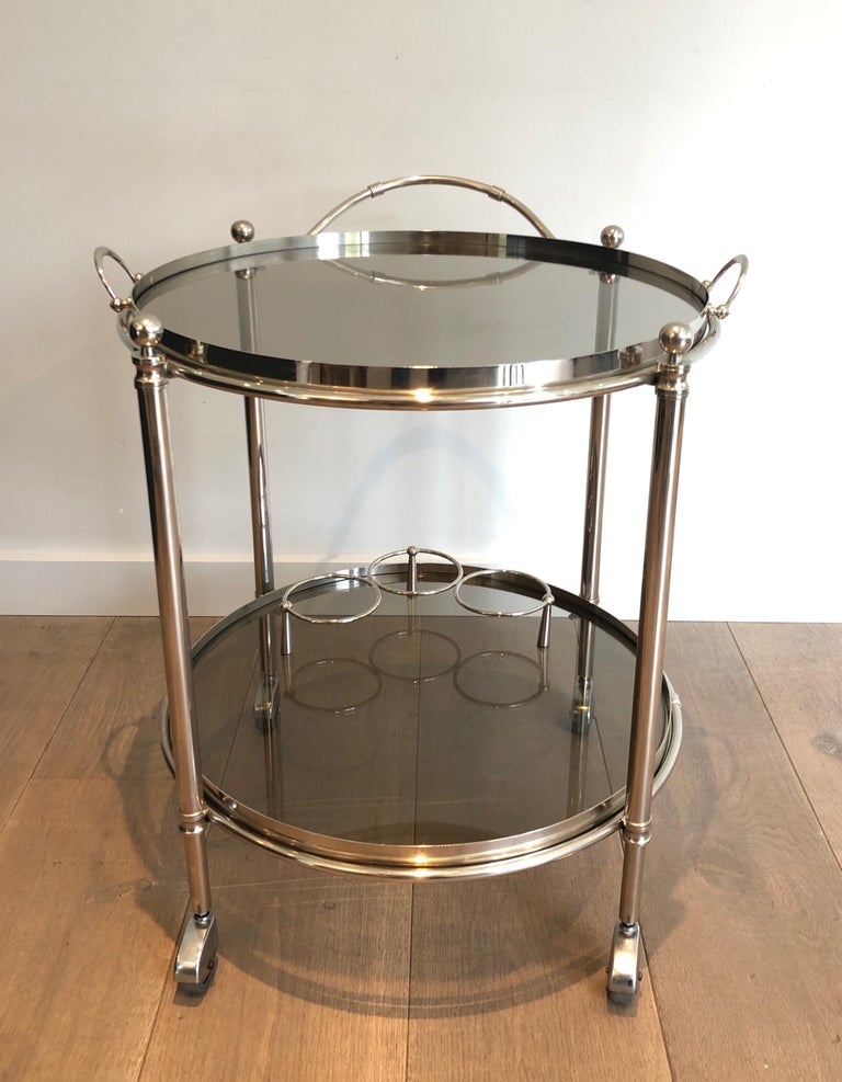 Round Silver Plated Metal Drinks Trolley For Sale at 1stDibs