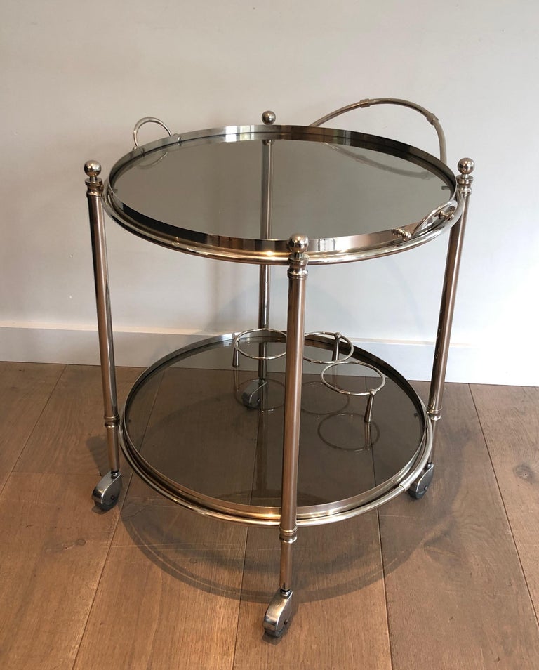 Round Silver Plated Metal Drinks Trolley For Sale at 1stDibs