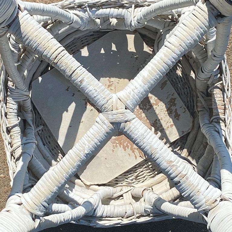 Round Small White Wicker Patio Table or Plant Stand after Heywood ...