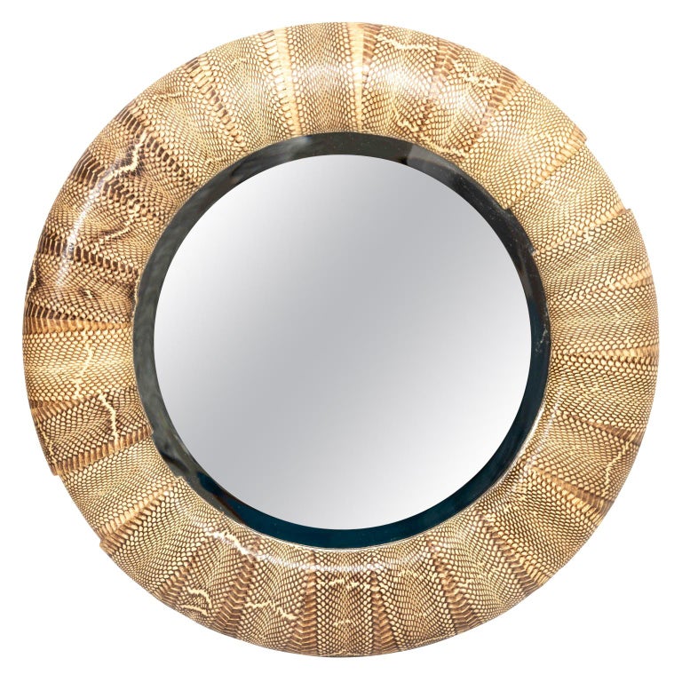Round Snakeskin Wall Mirror by R and Y Augousti at 1stDibs