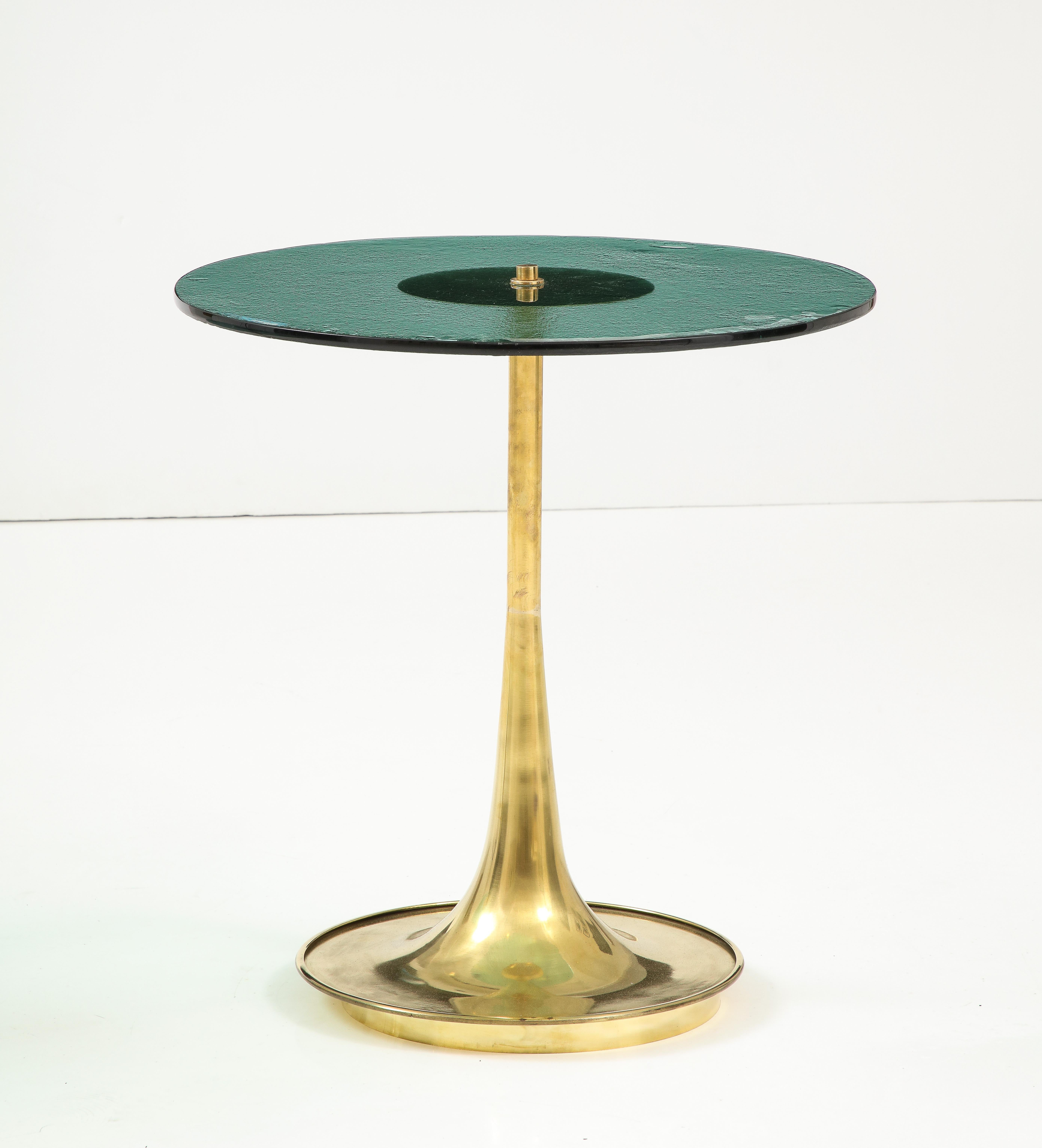 Round Soft Green Murano Glass and Brass Martini or Side Table, Italy ...