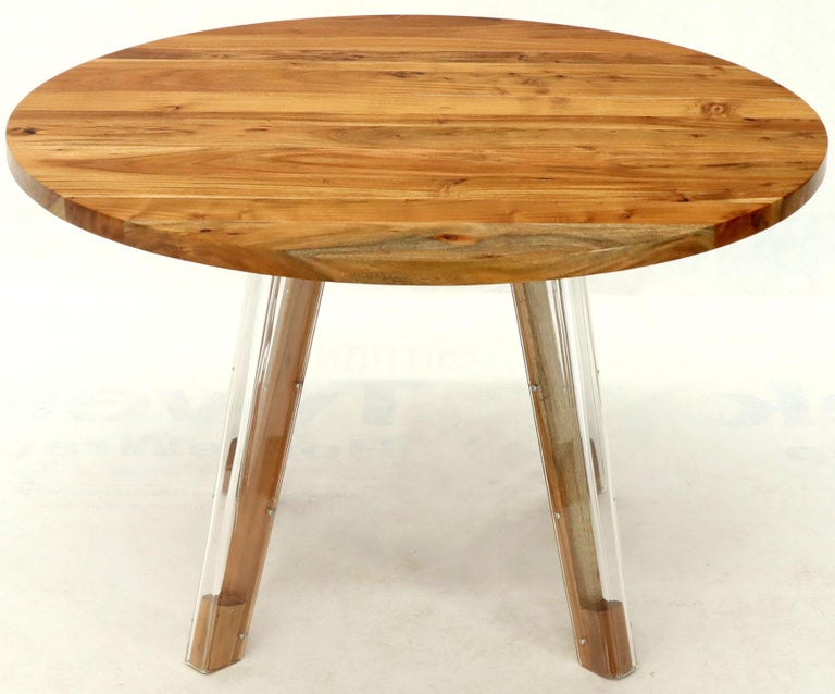 Round Solid Thick Oiled Teak Top Lucite Legs Dining Table For Sale at ...