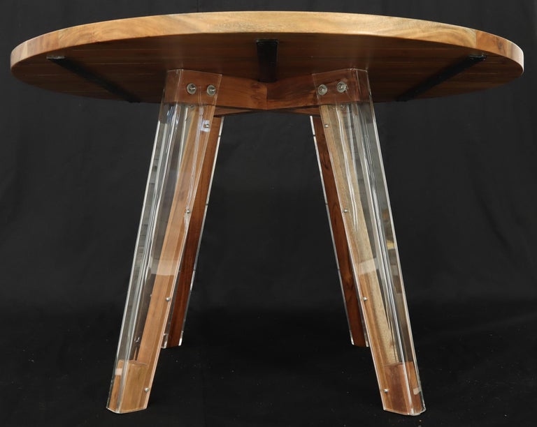 Round Solid Thick Oiled Teak Top Lucite Legs Dining Table For Sale at ...