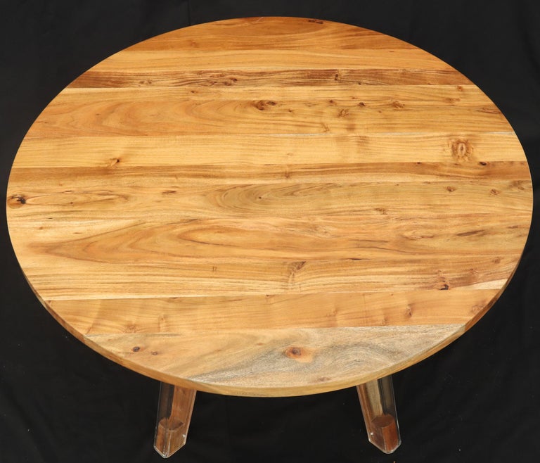 Round Solid Thick Oiled Teak Top Lucite Legs Dining Table For Sale at ...