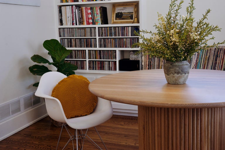 Round Solid Rift Cut White Oak Tambour Table For Sale at 1stDibs