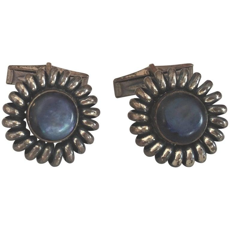 Round Sterling Silver Mother of Pearl Cufflinks with Bullet Back Clasp ...